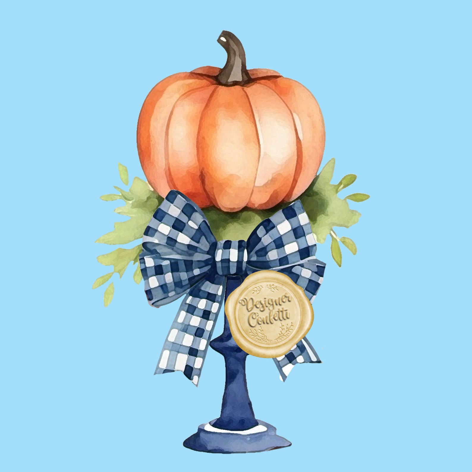 Watercolor Topiary Plaid Pumpkin Clipart, Bows, Fall, Autumn, Preppy ...