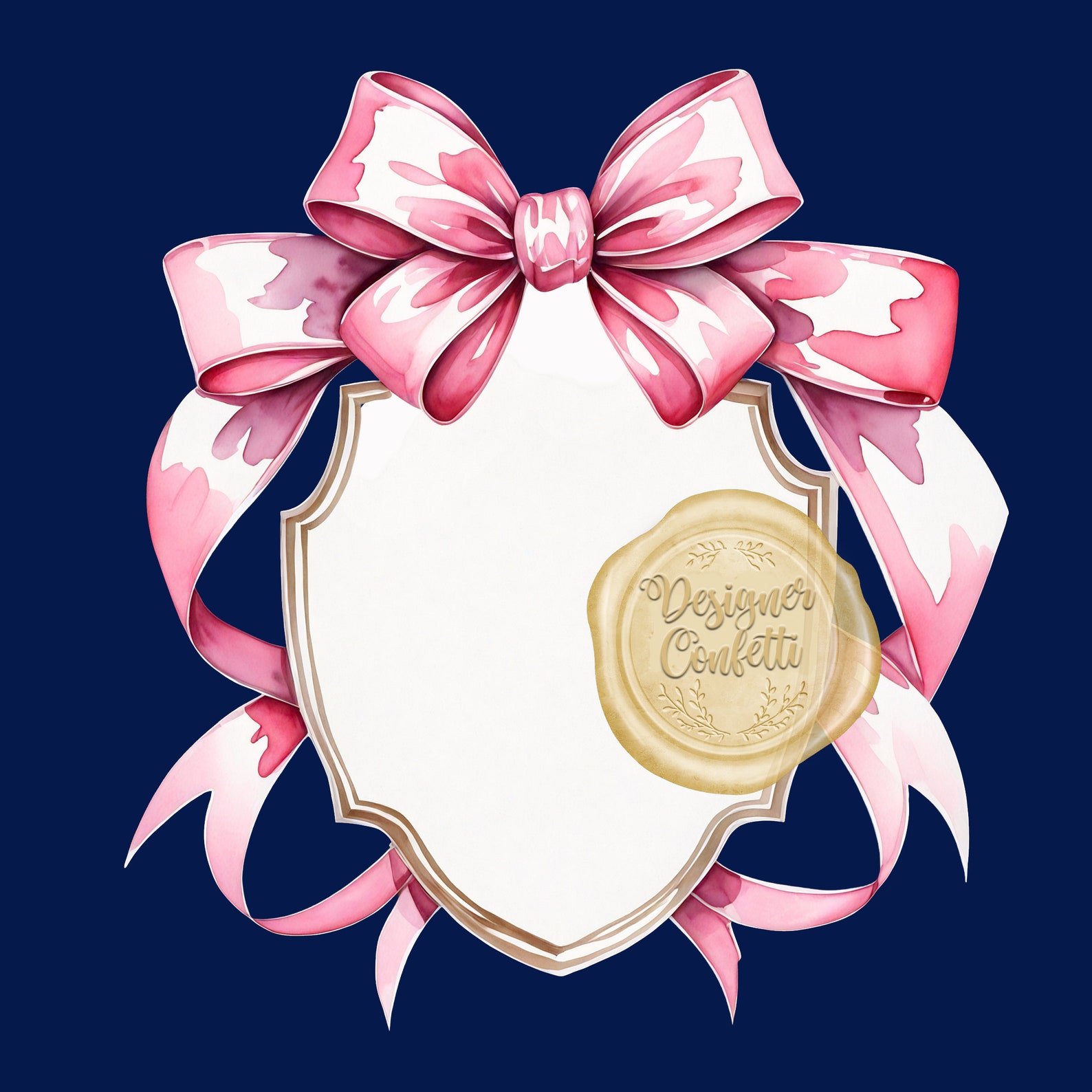 Watercolor Digital Pink Crest Clipart, Ribbon, Bow Family Shield ...