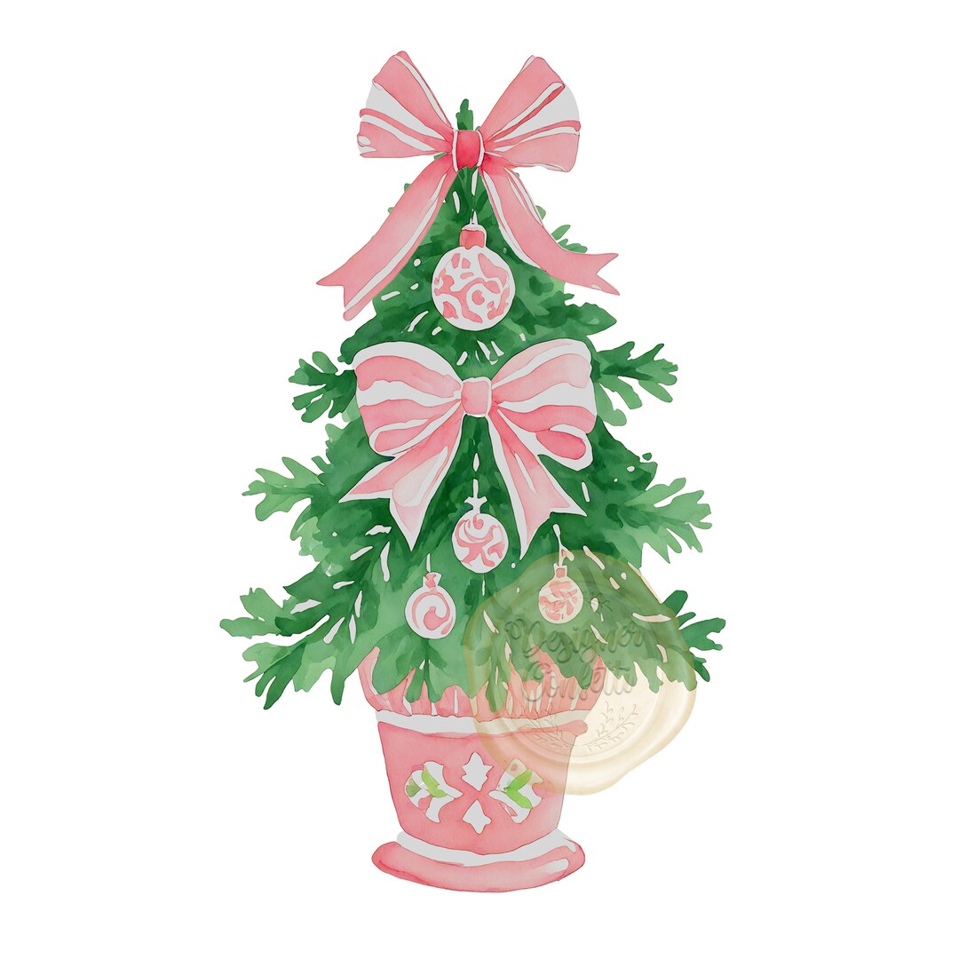 Watercolor Pink Christmas Tree, Preppy Clipart, Holiday Art, Winter ...