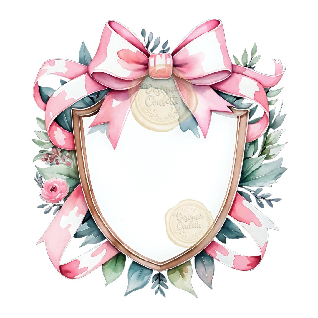 Watercolor Digital Crest Clipart, Ribbon, Bow, Flowers, Sublimation ...