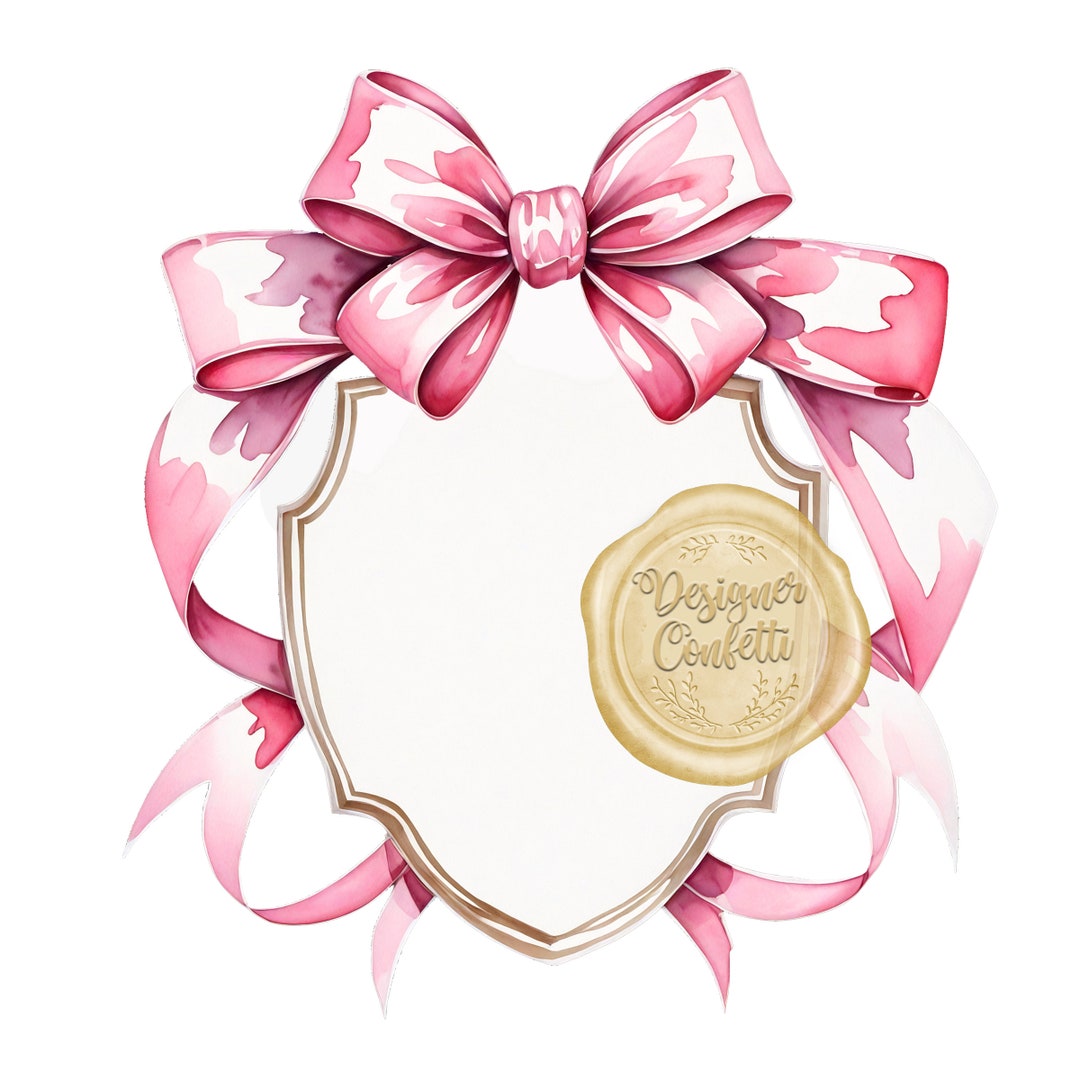 Watercolor Digital Pink Crest Clipart, Ribbon, Bow Family Shield ...
