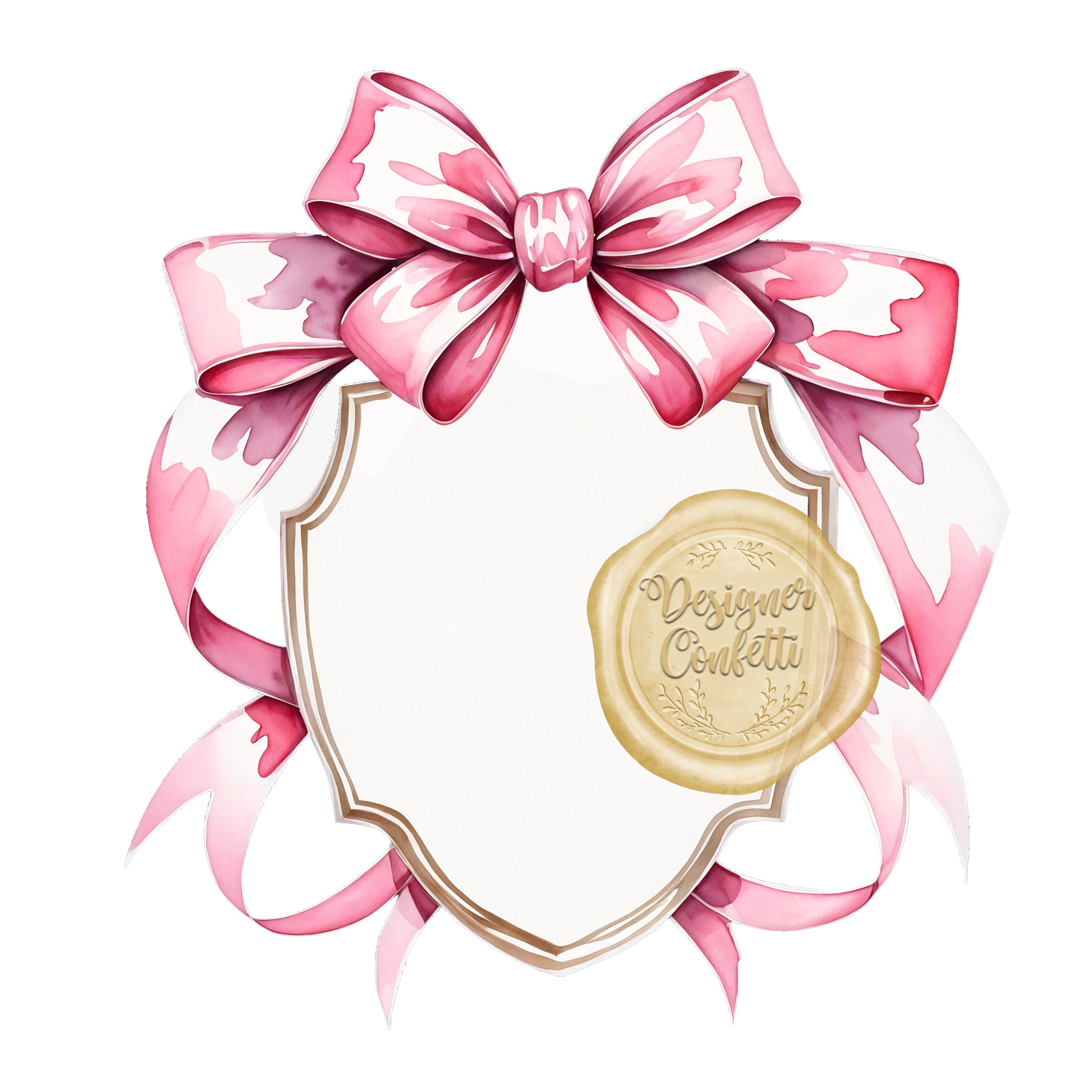 Watercolor Digital Pink Crest Clipart, Ribbon, Bow Family Shield ...