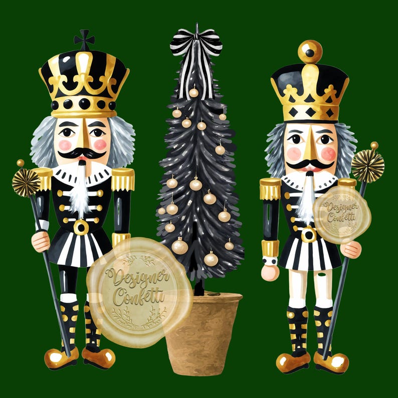 Watercolor Black, White & Gold Nutcrackers, Preppy Clipart, Holiday Art ...