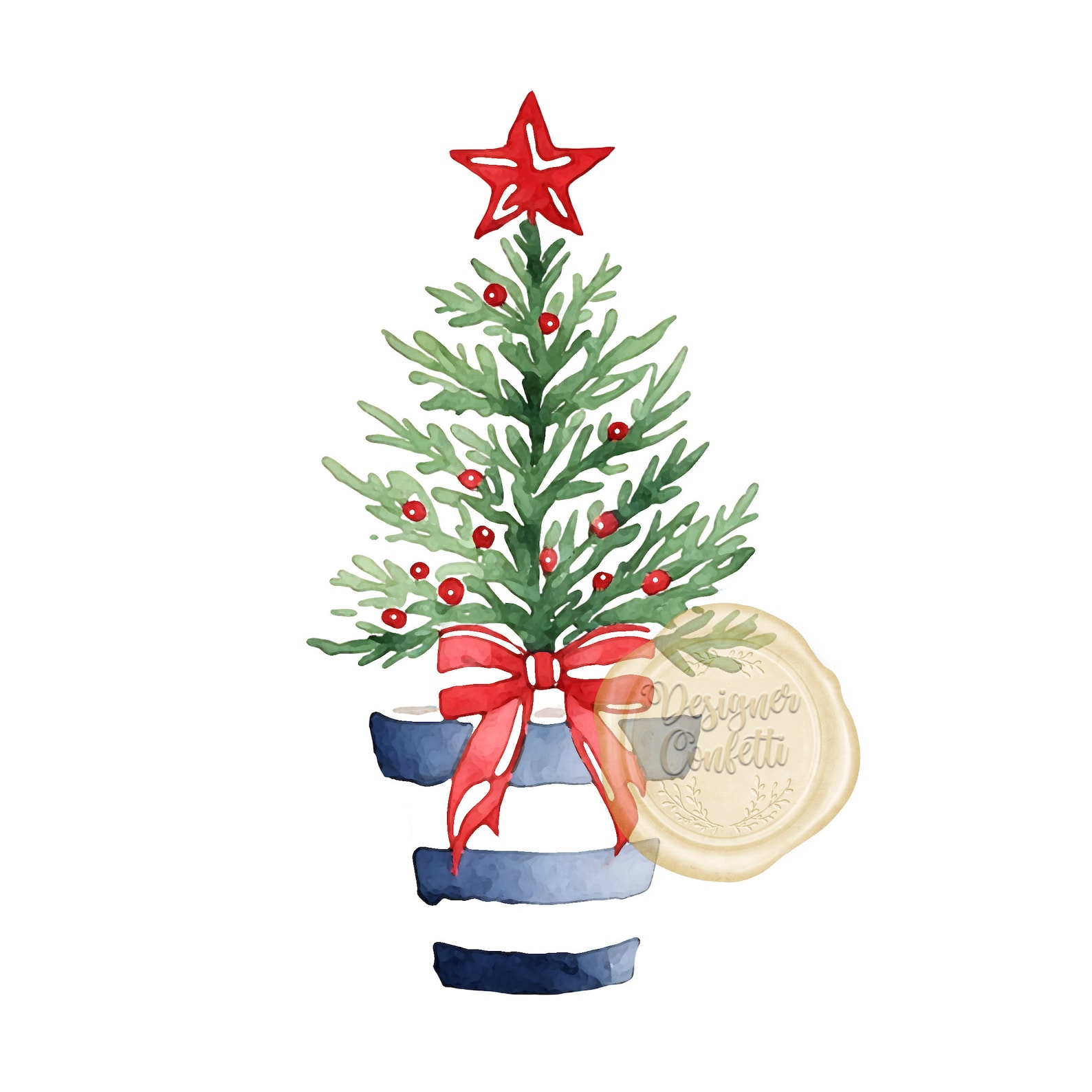 Watercolor Christmas Tree, Preppy Clipart, Holiday Art, Winter, Grand ...