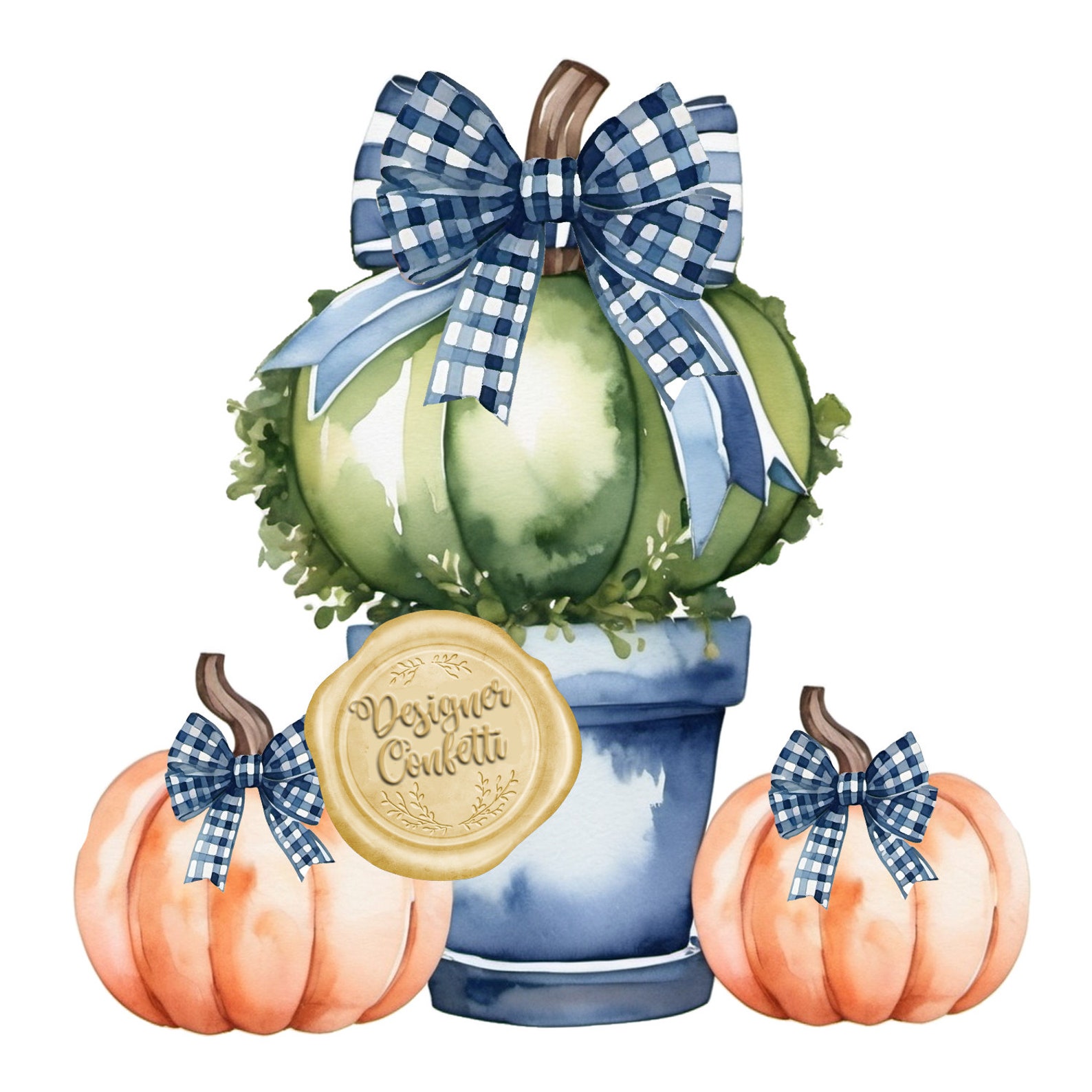 Watercolor Topiary Plaid Pumpkin Clipart, Bows, Fall, Autumn, Preppy ...