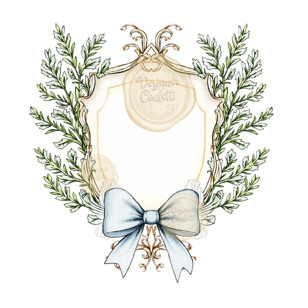 Watercolor Digital Crest Clipart, Ribbon, Bow, Flowers, Sublimation ...
