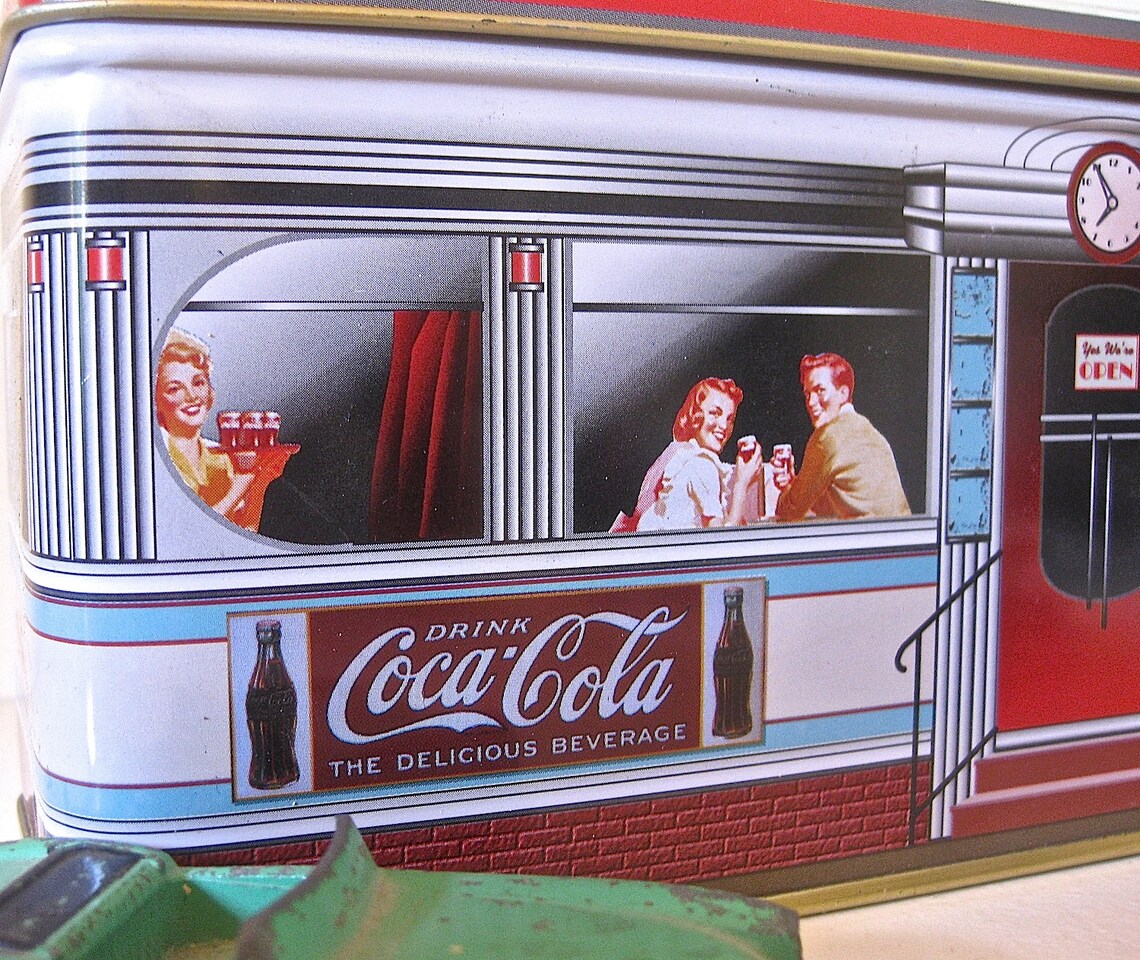 Two Vintage Tin Boxes Coca Cola Diner and English Country | Etsy