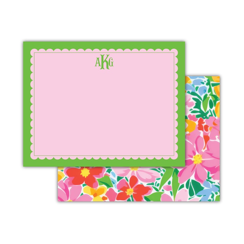 Scallop Border Flat Notes Floral Stationery Thank You Note Preppy ...