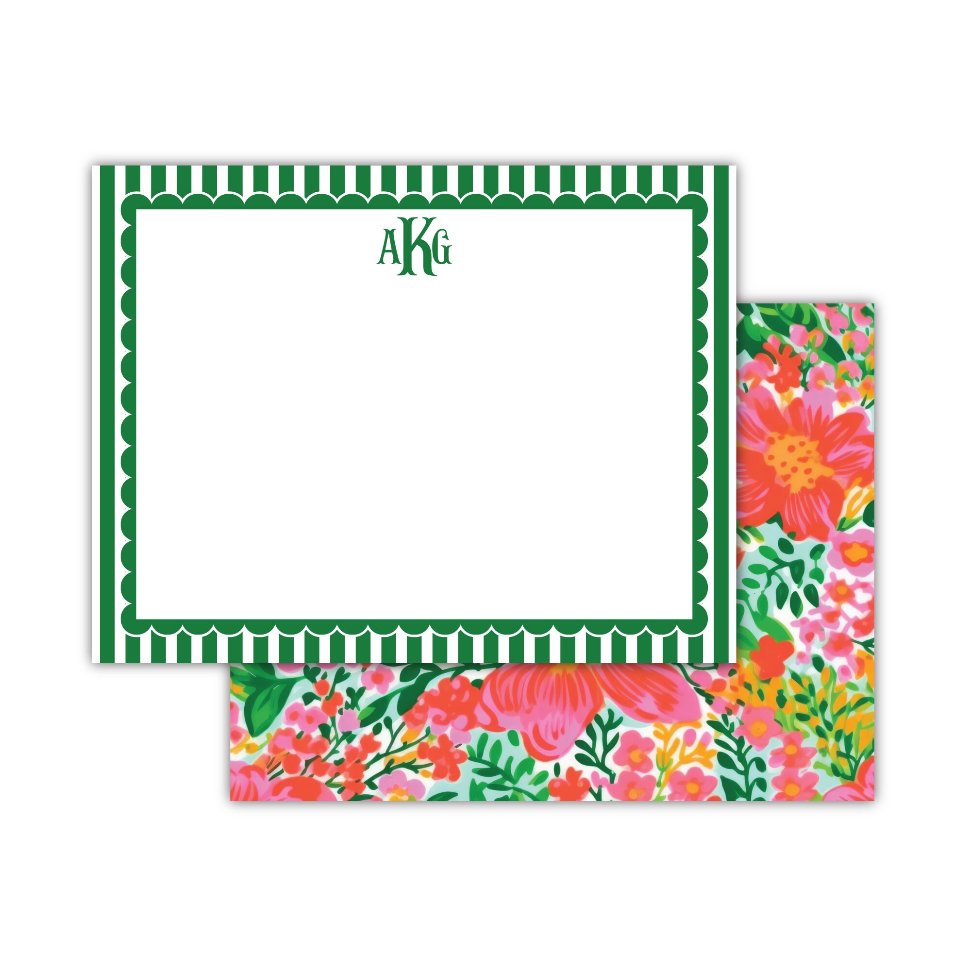 Scallop Border Flat Notes Floral Stationery Thank You Note Preppy ...