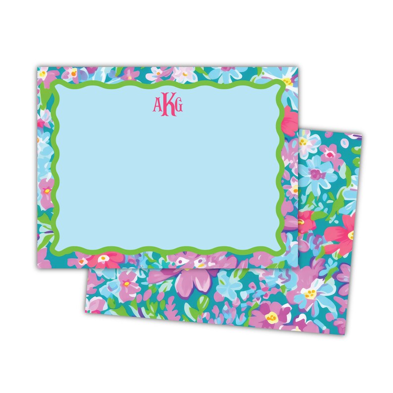 Wavy Border Flat Notes Floral Stationery Thank You Note Preppy ...