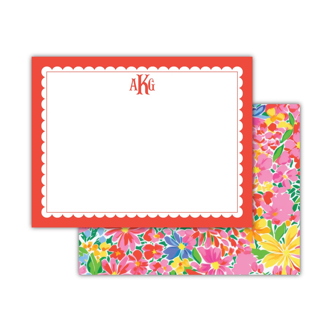 Scallop Border Flat Notes | Floral Stationery | Thank You Note | Preppy ...