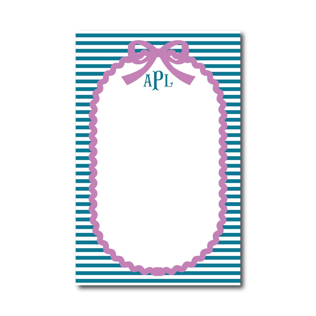 Wavy Bow Border Notepad |preppy Notepad| Monogrammed Notepad ...