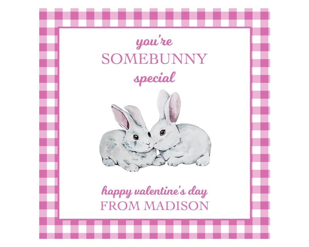 Valentine Card, Personalized Custom Pink Gingham Bunny Valentine, Kids ...