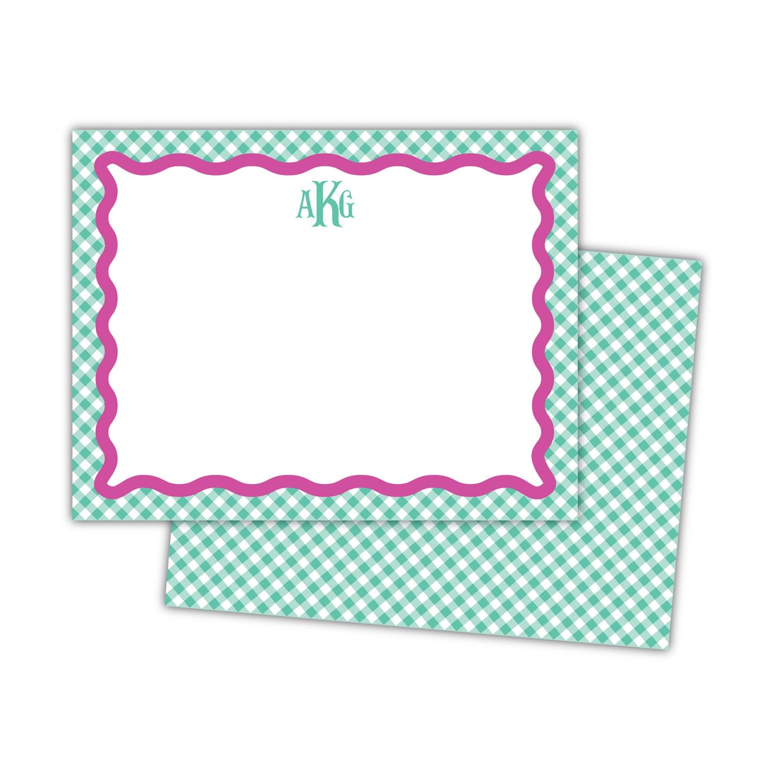 Wavy Border Flat Notes | MINI GINGHAM Stationery | Pink and Green ...