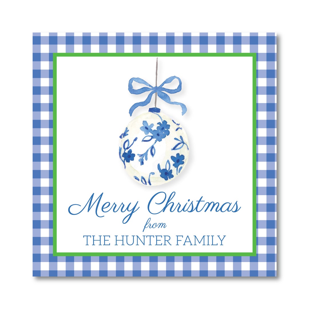 Personalized, Custom Gift Tag | Gingham Gift Tags | Blue and White Gift ...