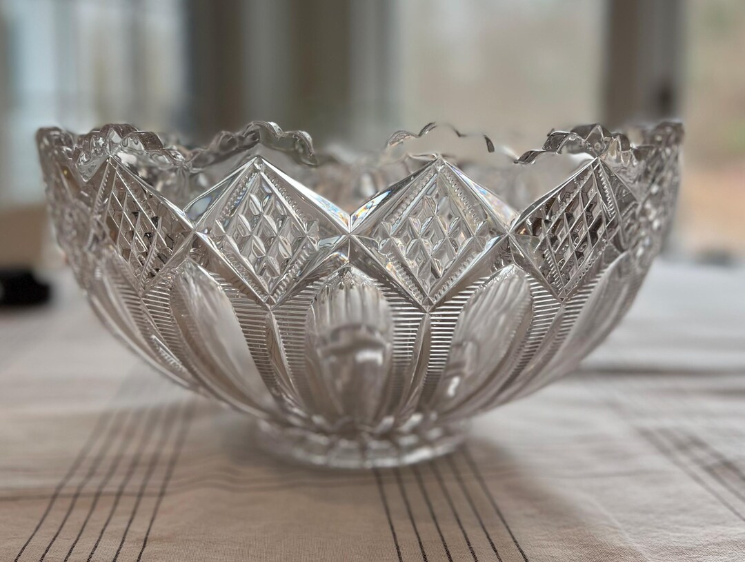 Beautiful Vintage Cut Glass Large Punch Bowl - Etsy