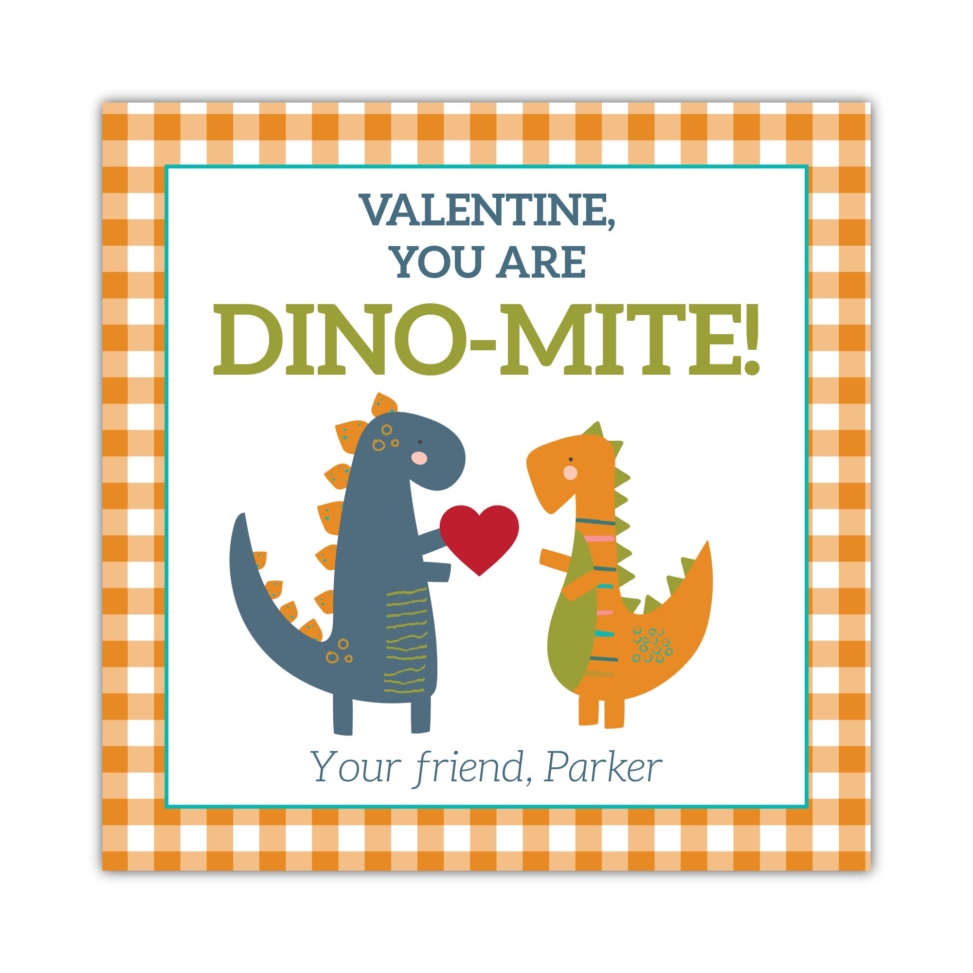 Kids Dinosaur Valentine, Custom School Valentine, Dino-mite Valentine ...