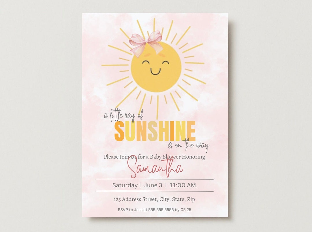 Sunshine Baby Shower Invitation: Boho Girl Template (digital Download ...