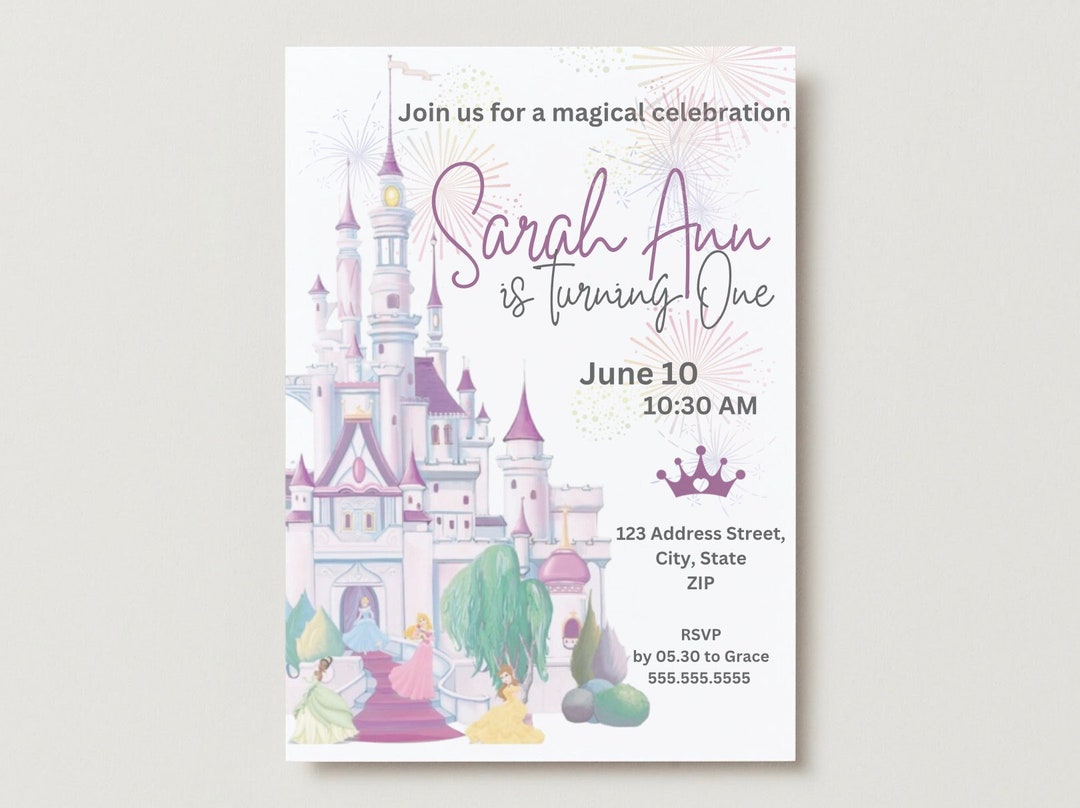 Princess Birthday Invitation | Disney Castle | Disney Princesses ...