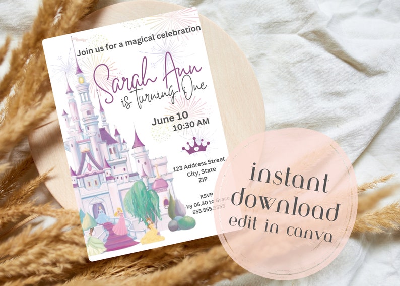 Princess Birthday Invitation Disney Castle Disney - Etsy