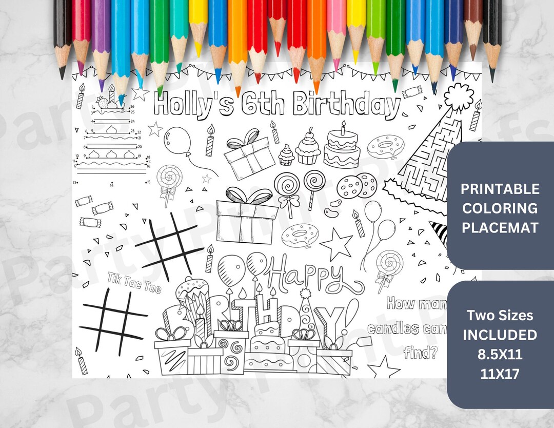 Birthday Party Coloring Placemat | Birthday Party Favors | Kids ...
