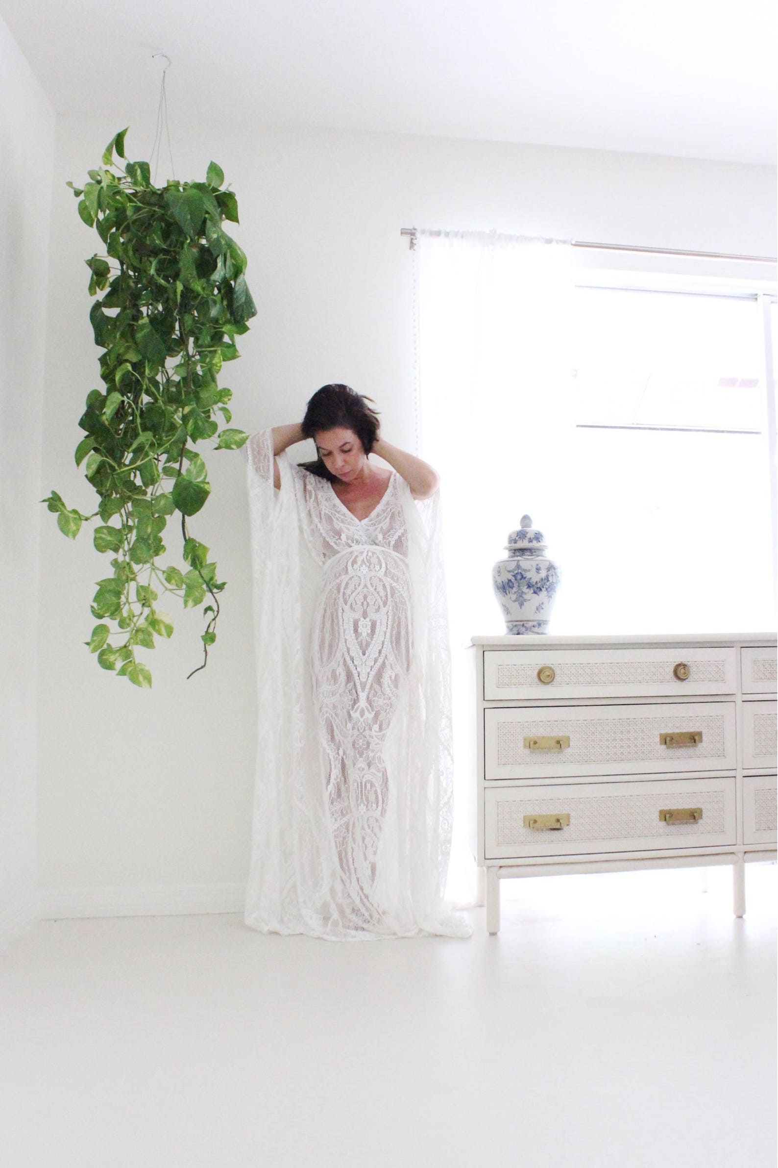 Maternity Gown Elegant Bohemian Sheer Lace Maternity Kaftan - Etsy