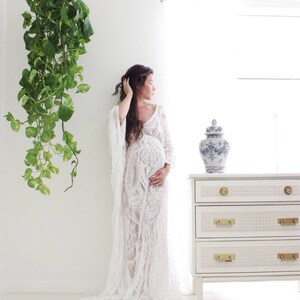 Maternity Gown Elegant Bohemian Sheer Lace Maternity Kaftan Baby Shower ...