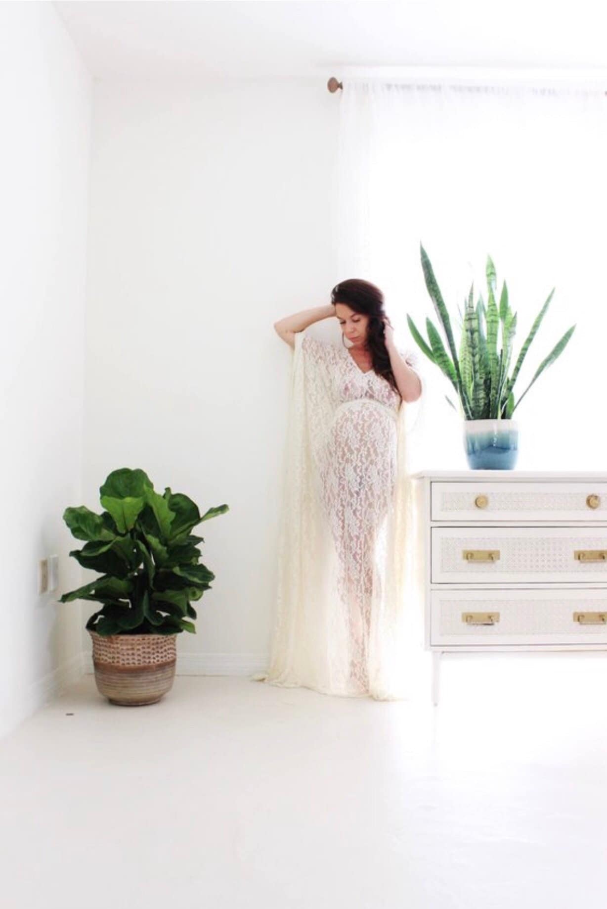 Maternity gown elegant bohemian sheer lace maternity kaftan | Etsy