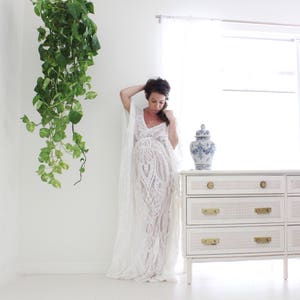 Maternity Gown Elegant Bohemian Sheer Lace Maternity Kaftan Baby Shower ...