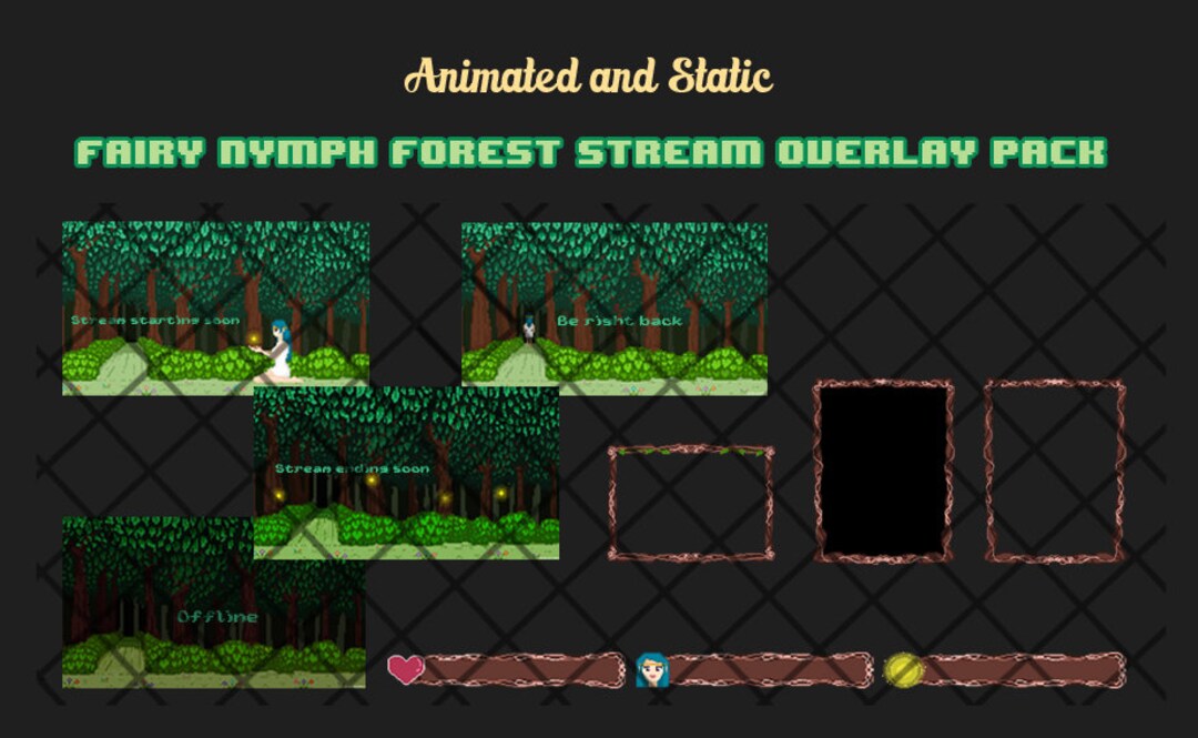 Retro Pixel Fairy Nymph Forest Twitch Overlay Set - Animated Starting ...