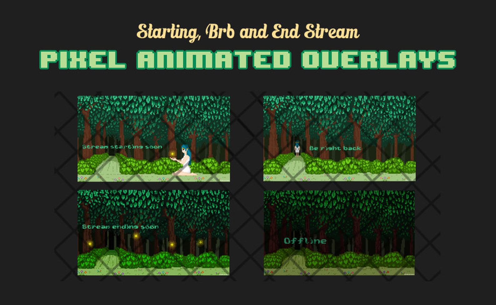 Retro Pixel Fairy Nymph Forest Twitch Overlay Set Animated Starting ...