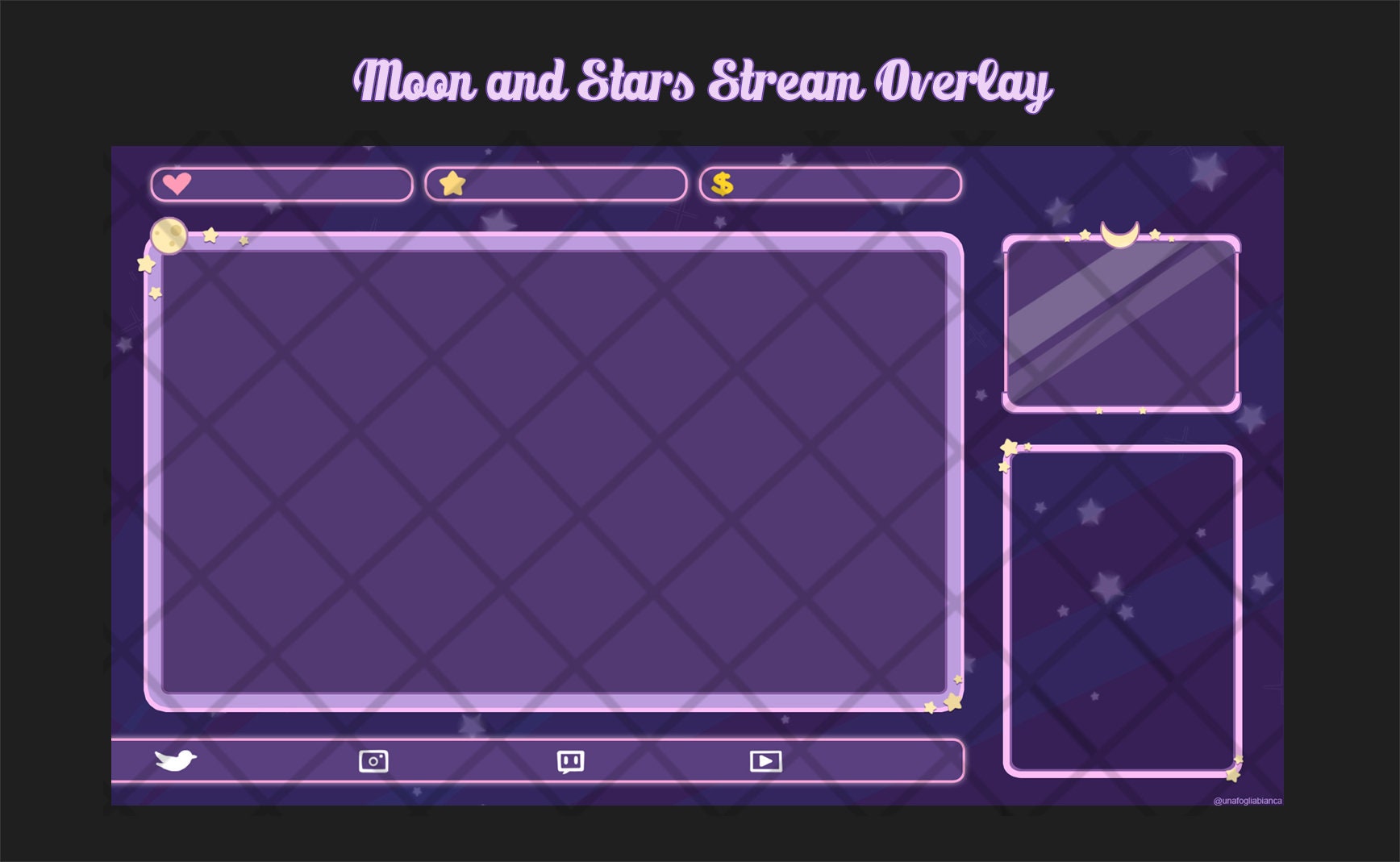 Purple Moon Stars Twitch Overlay - Webcam Chat Boxes, Stream, Streaming ...