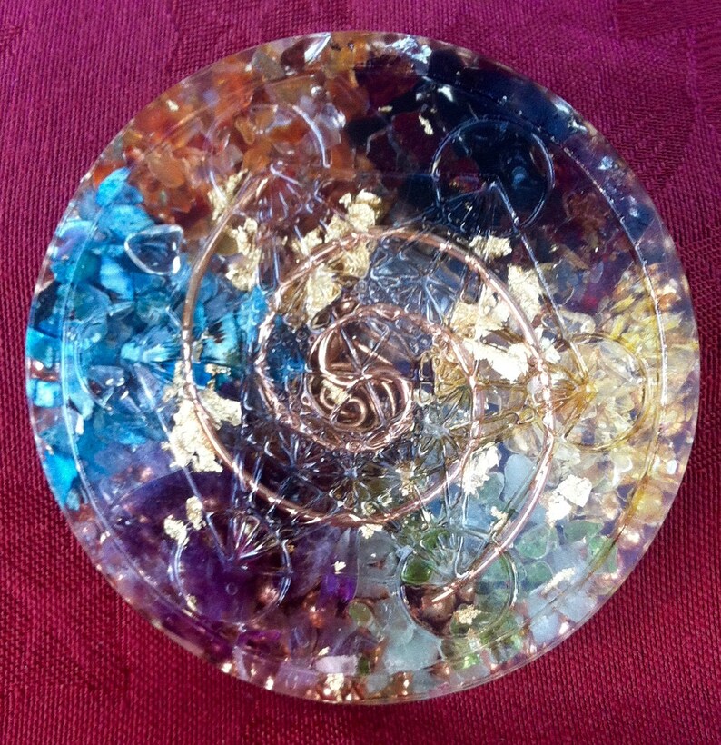 Sacred Geometry Chakra Stone Orgone Disc Reiki Energy | Etsy