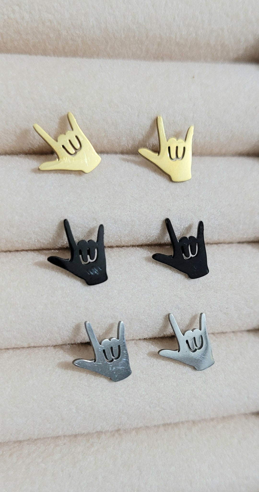 ASL I Love You American Sign Language Stainless Steel Earrings Jewelry ...