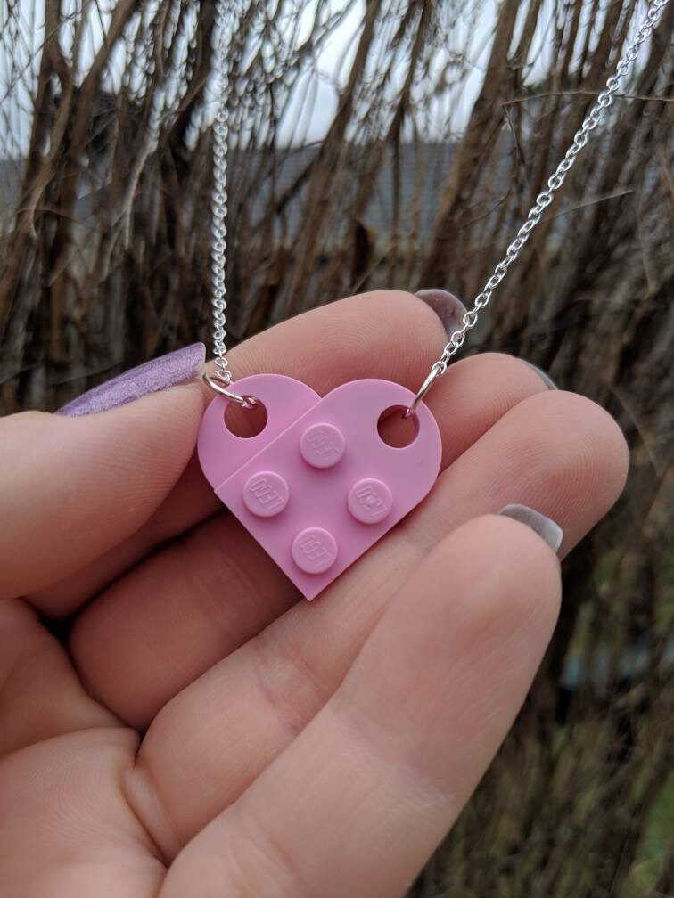 pink lego heart necklace