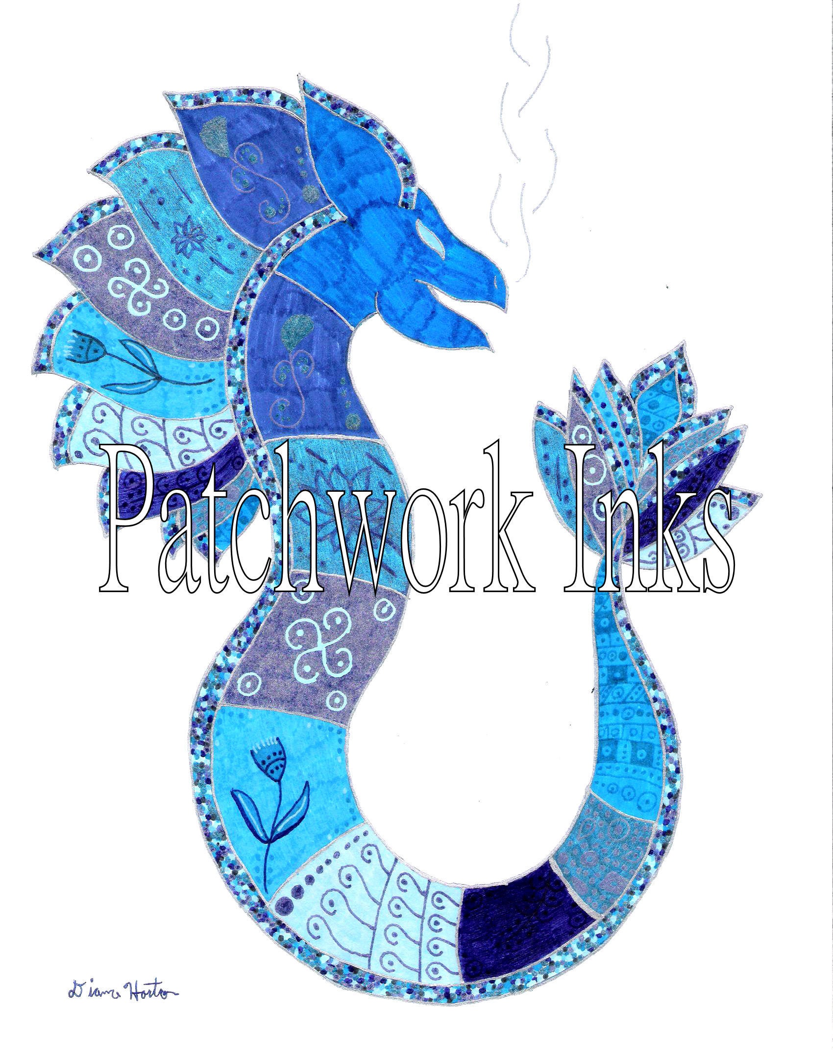 Patchwork Dragon, Layered Blue Inks - Etsy