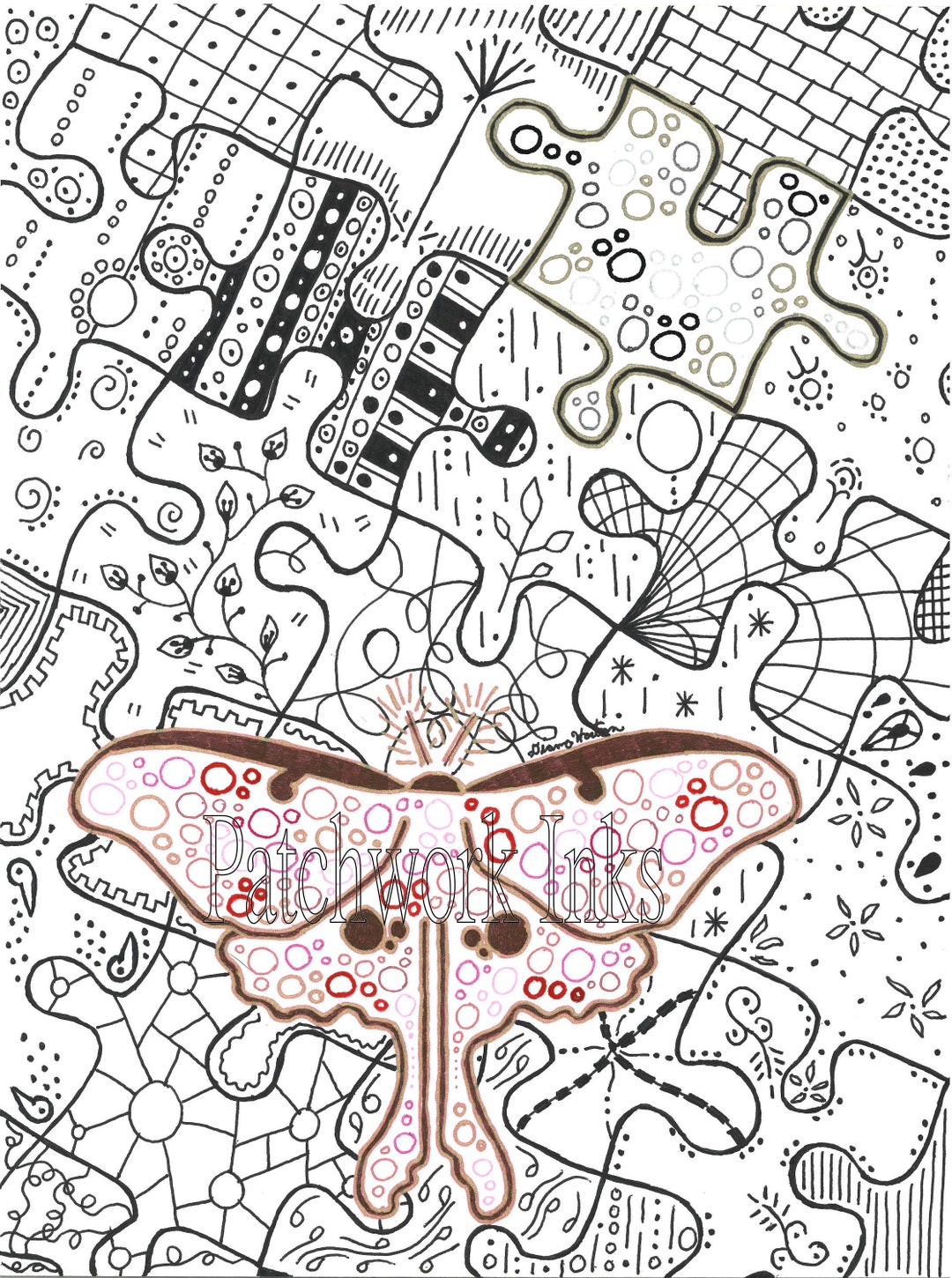 Red Moth on a Patchwork Puzzle - Etsy