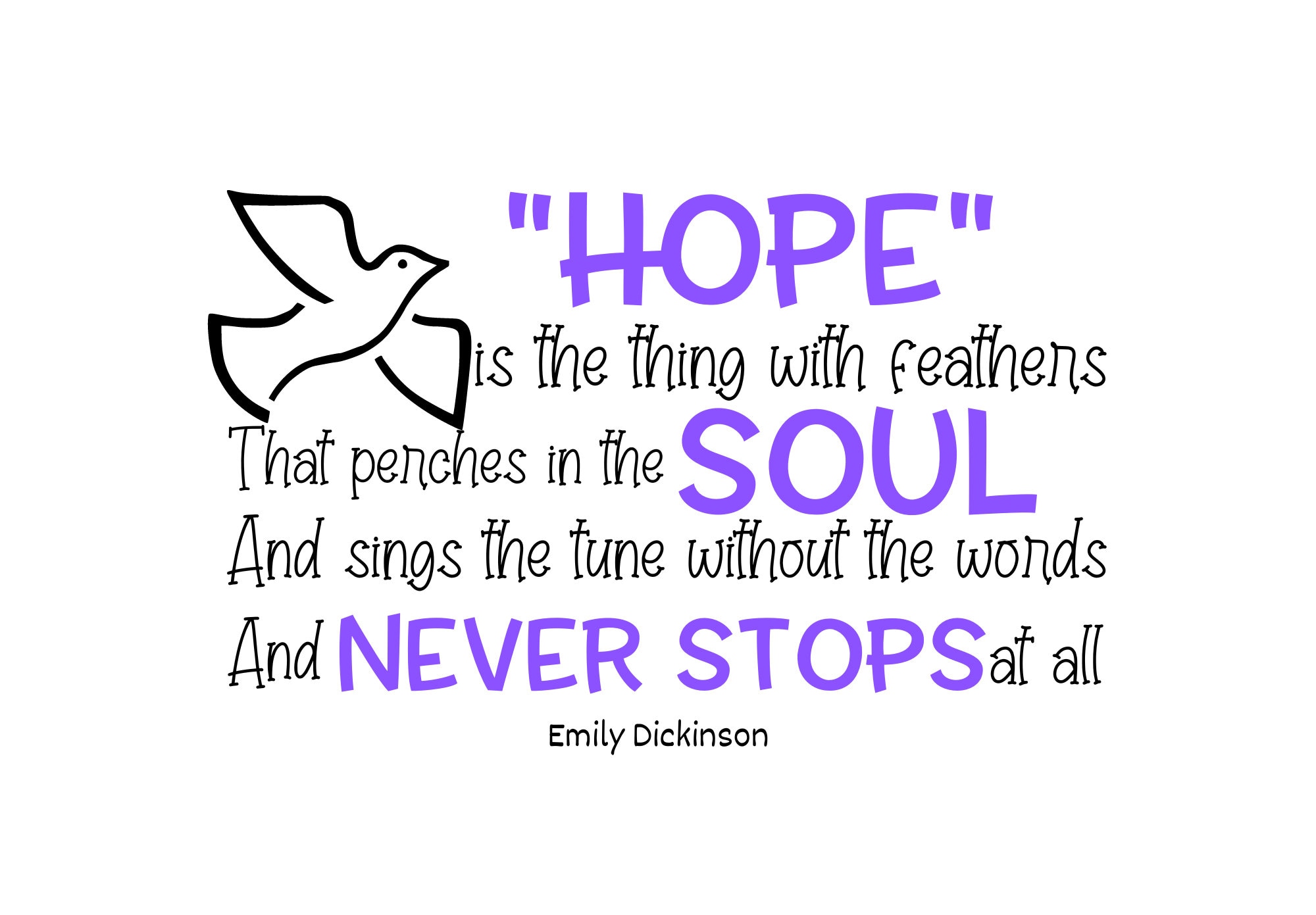 Hope is the Thing With Feathers PNG, Emily Dickinson Poem Quote Instant ...