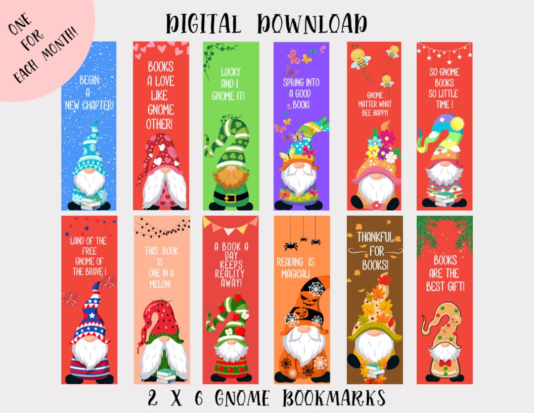 Gnome Holidays Bookmarks Set Gnome Winter Spring Summer Fall Gift ...