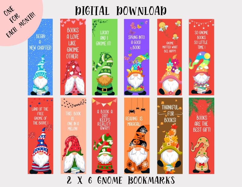 Gnome Holidays Bookmarks Set Gnome Winter Spring Summer Fall Gift ...
