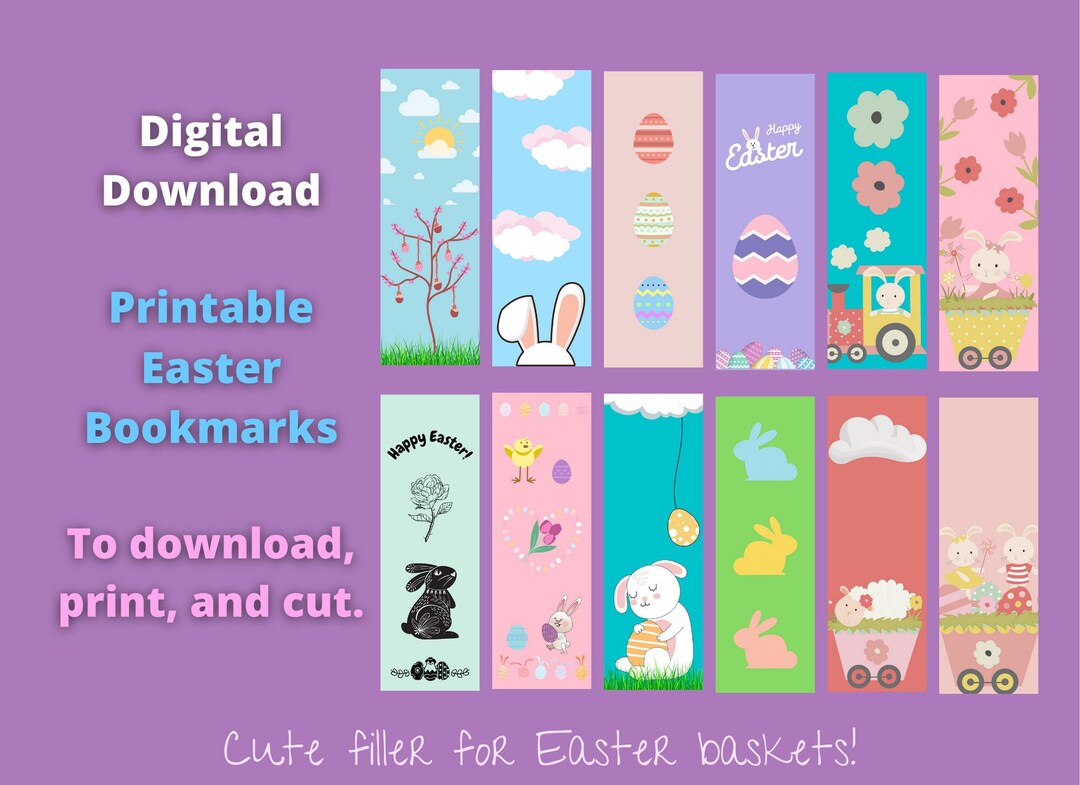 Easter Bookmarks Easter Bunnies Holiday Set of 12 Digital Prints Easter ...