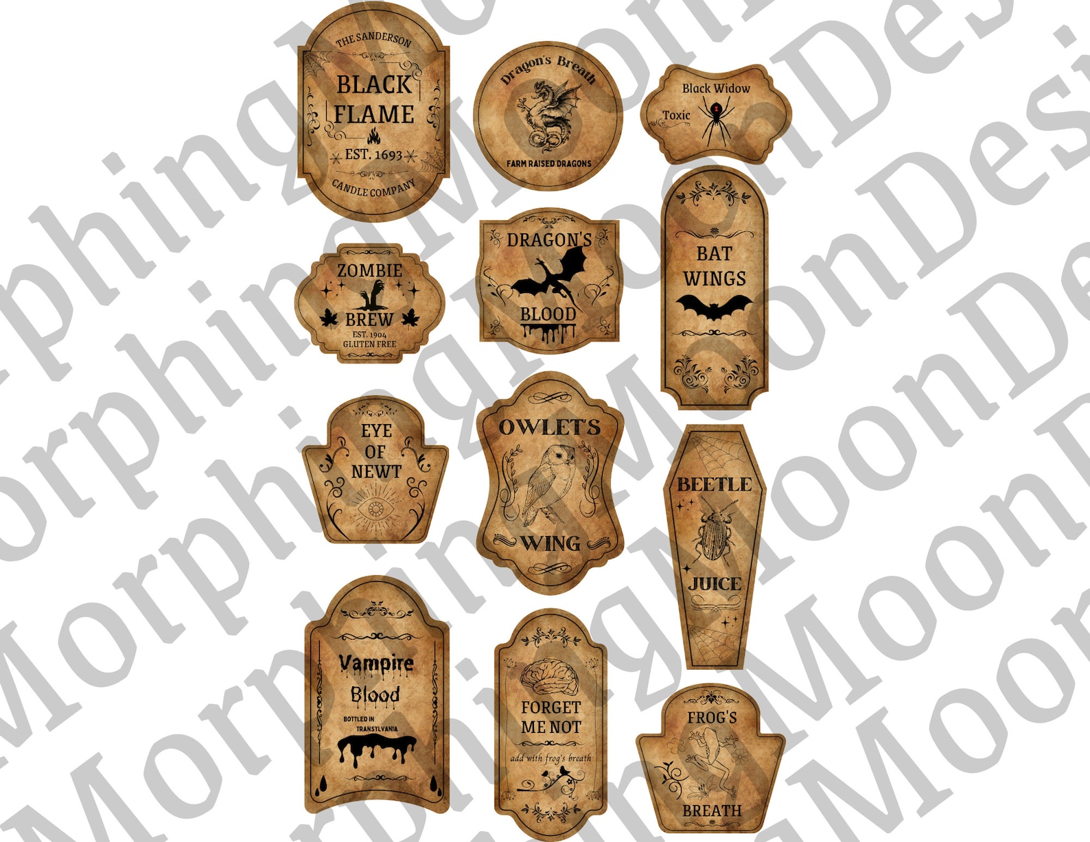 12 Halloween Potion Bottle Labels, Apothecary Labels, Spooky Witch ...