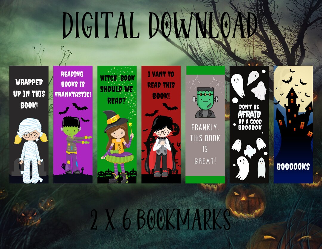 Halloween Bookmarks, Cute Mummy Zombie Ghost Witch Vampire Reading ...