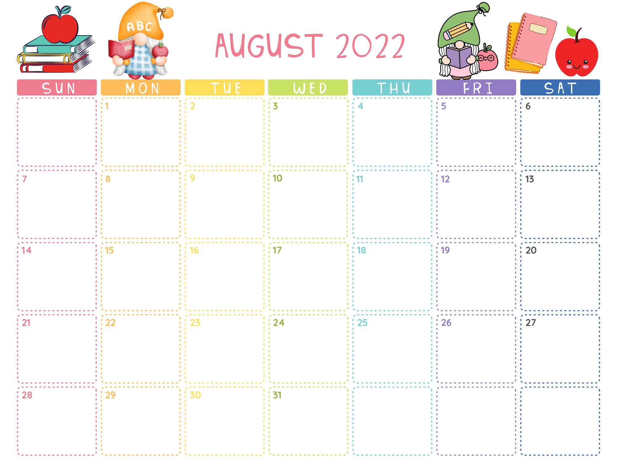 August Calendar 2022 For Kids