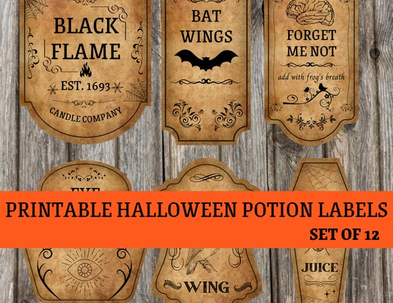 12 Halloween Potion Bottle Labels Apothecary Labels Spooky - Etsy