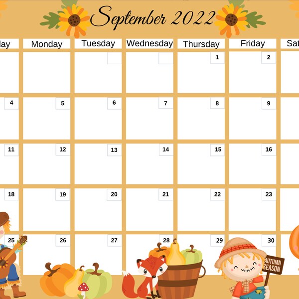 September Calendar - Etsy