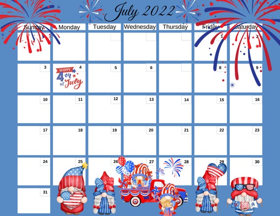 Cute July Calendar 2022