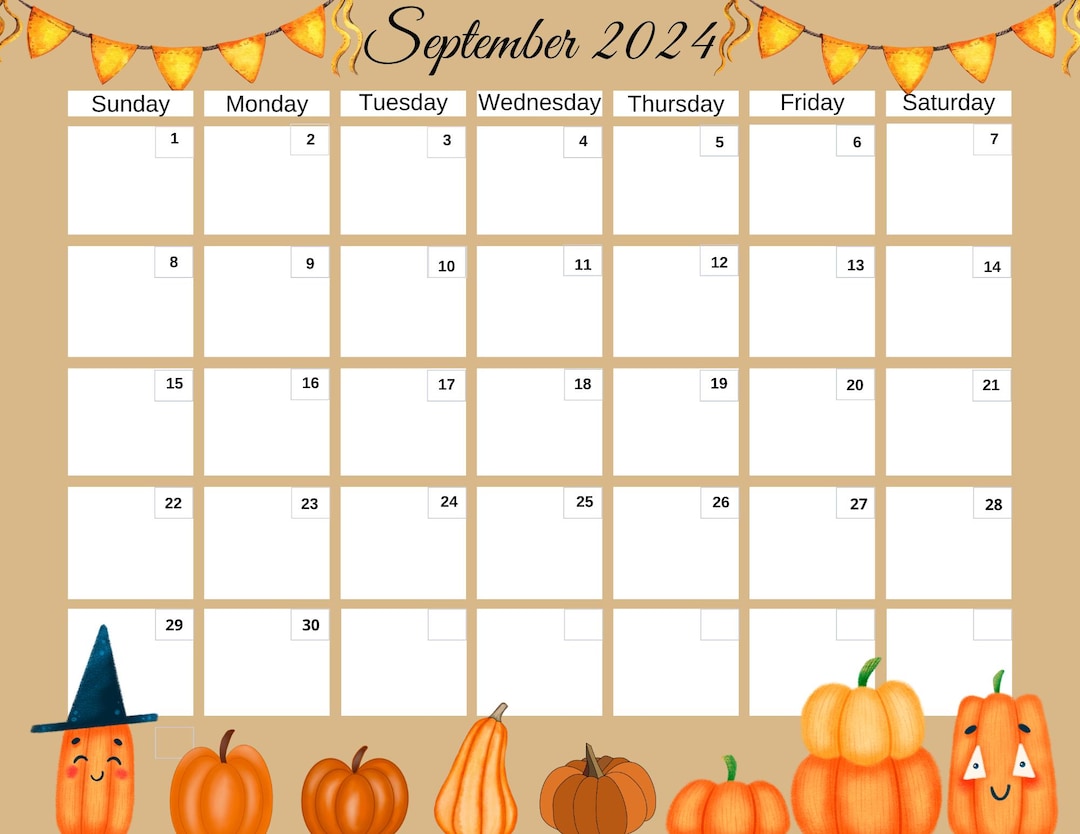 September 2024 Calendar, Fall 2024, Squash, Pumpkins, Autumn, Festive ...