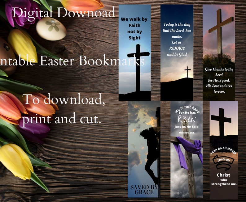 Bible Verse Bookmarks Set #1: Easter Set of 6 Digital Prints Christian ...