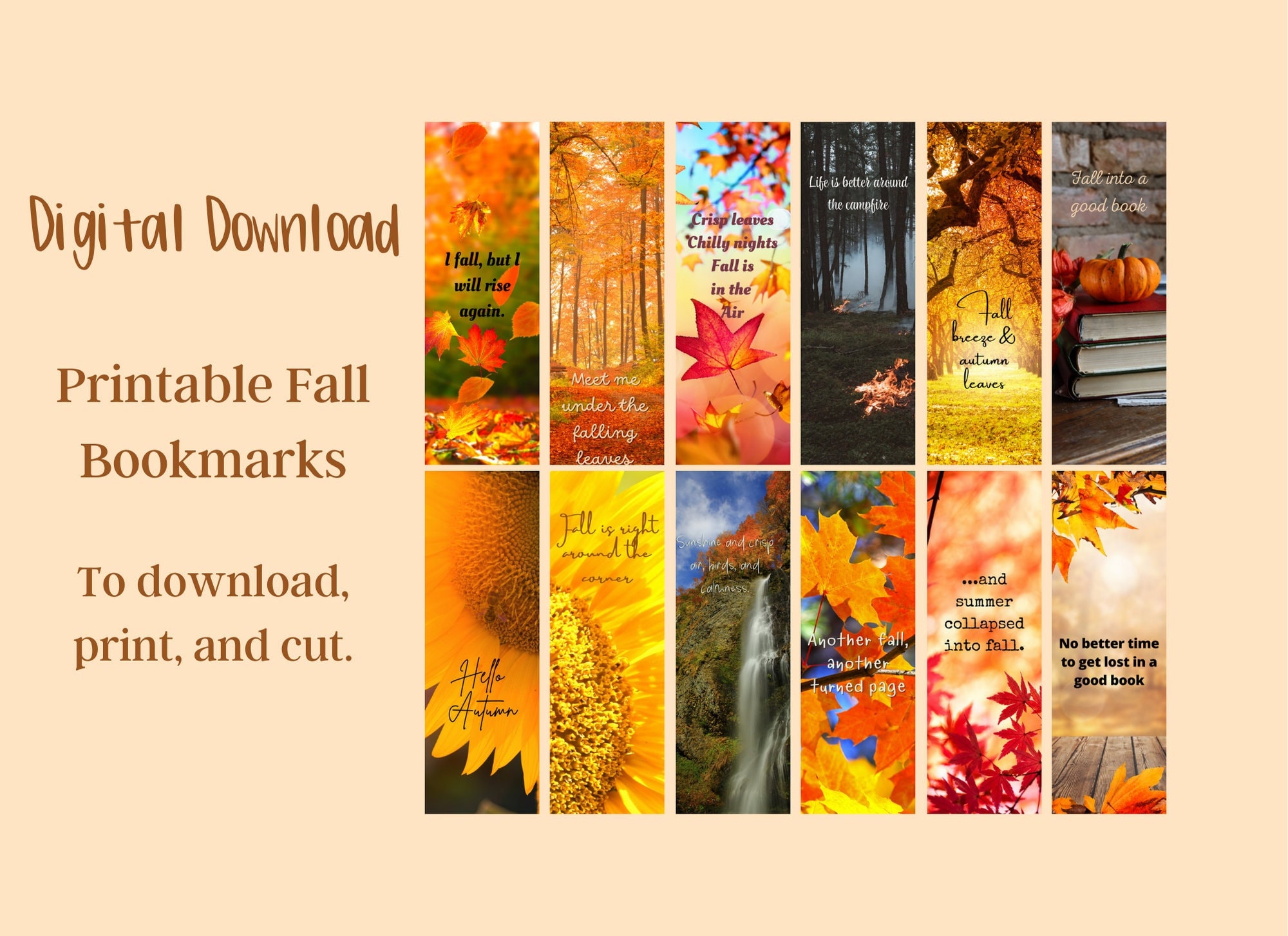 Fall Bookmarks Autumn Fall Sayings Set of 12 Digital Prints Autumn ...